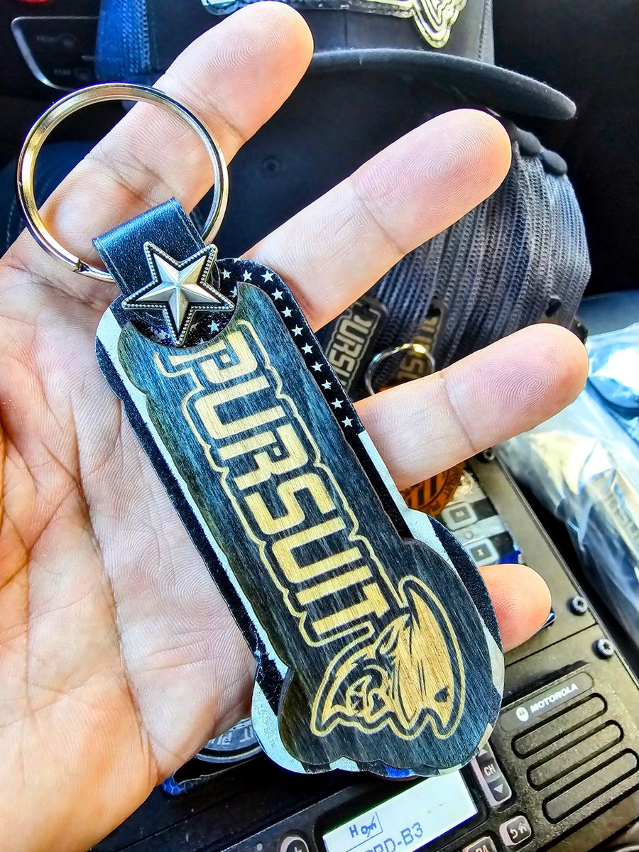 Thin Blue Line Wood Keychain