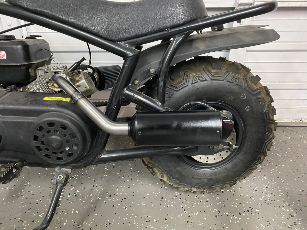 Mega moto 212 left low outside exit with universal brace and muffler
