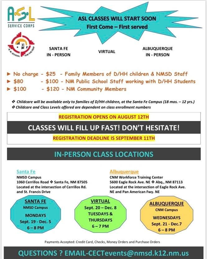 American Sign Language Classes Opportunity