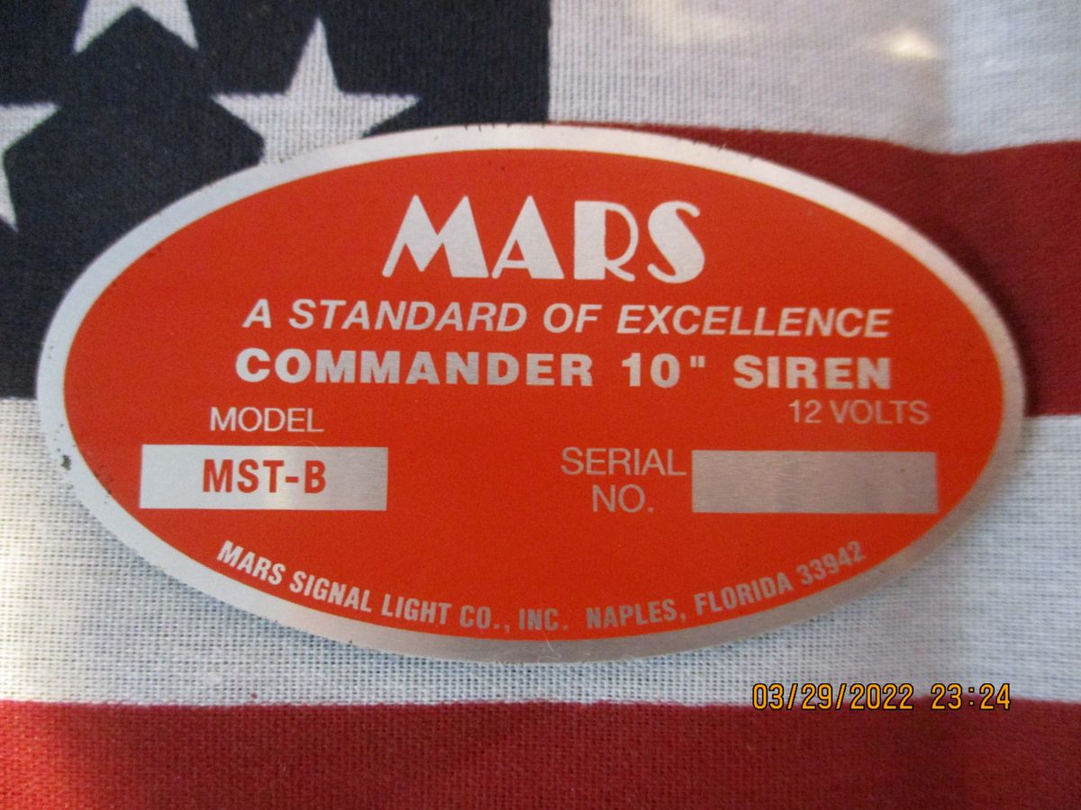 MARS Model MST-B COMMANDER 10" Siren Self Adhesive Label
