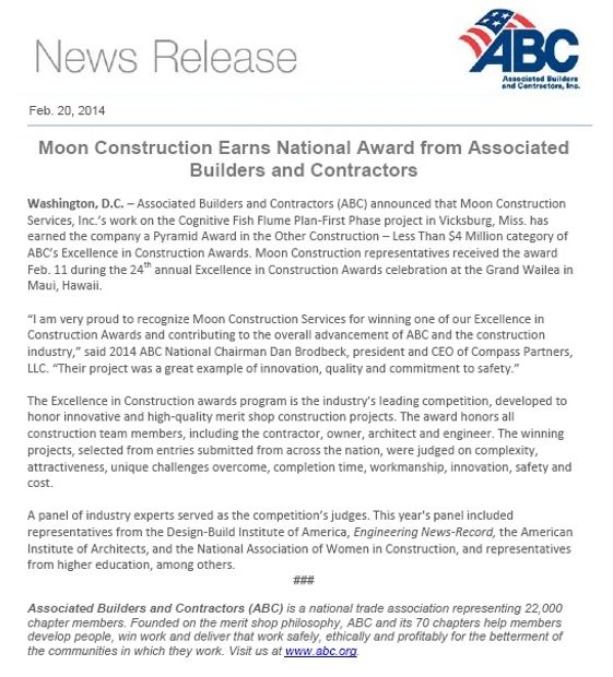 MOON CONSTRUCTION SERVICES, INC.