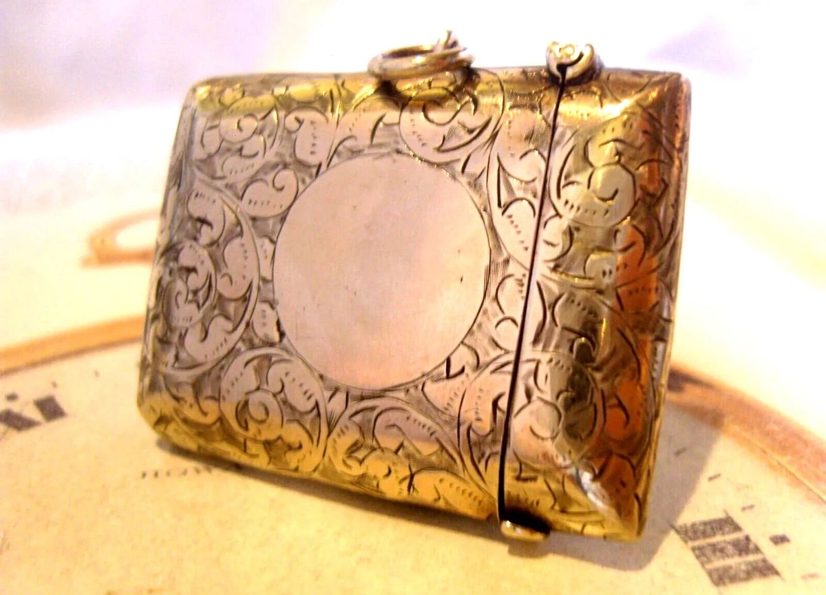 Vesta Case Fob Victorian 1890s Antique Big Brass Ornate Pocket Watch ...