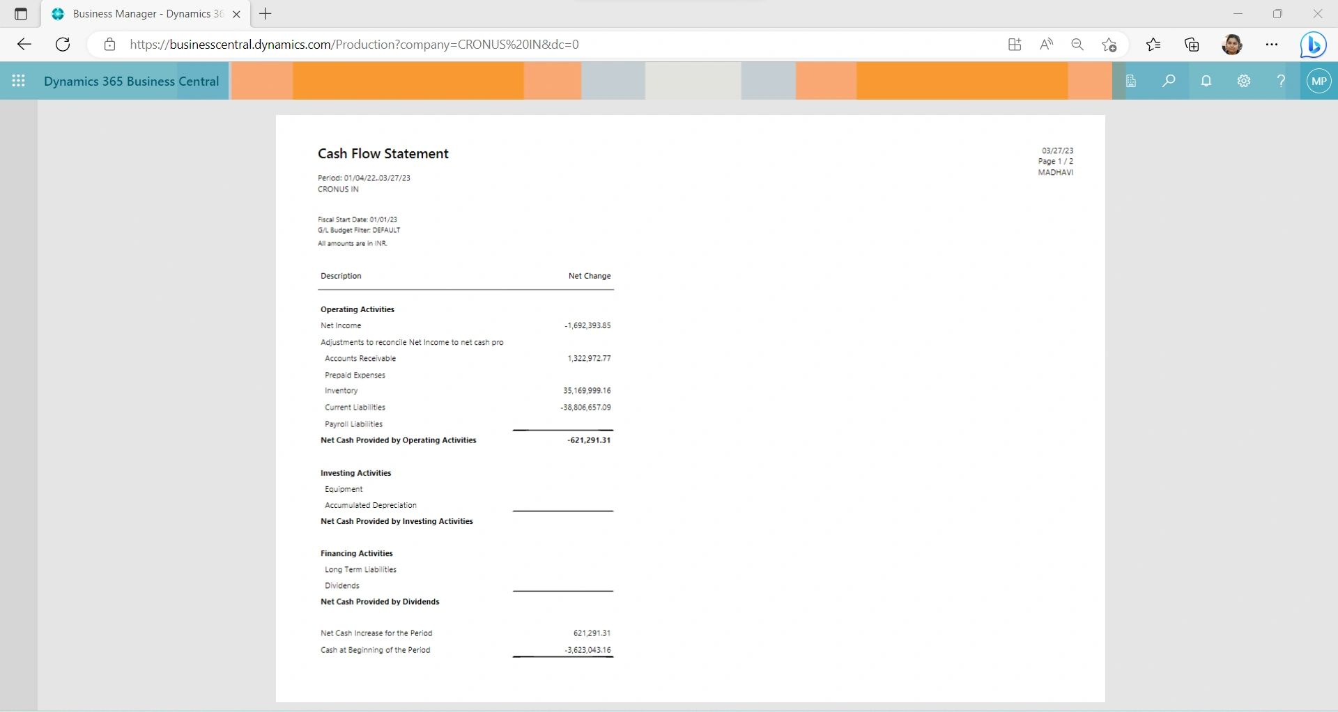 Statement of Cash Flows as a Financial Report in D365BC & NAV