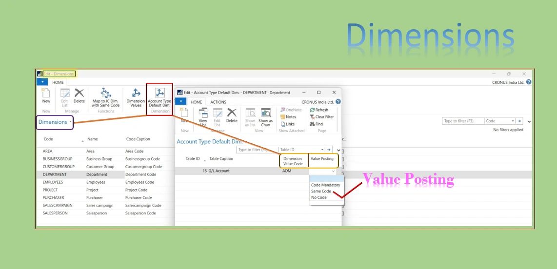 Dimensions Value Code | Value Posting = Same Code in NAV & D365BC
