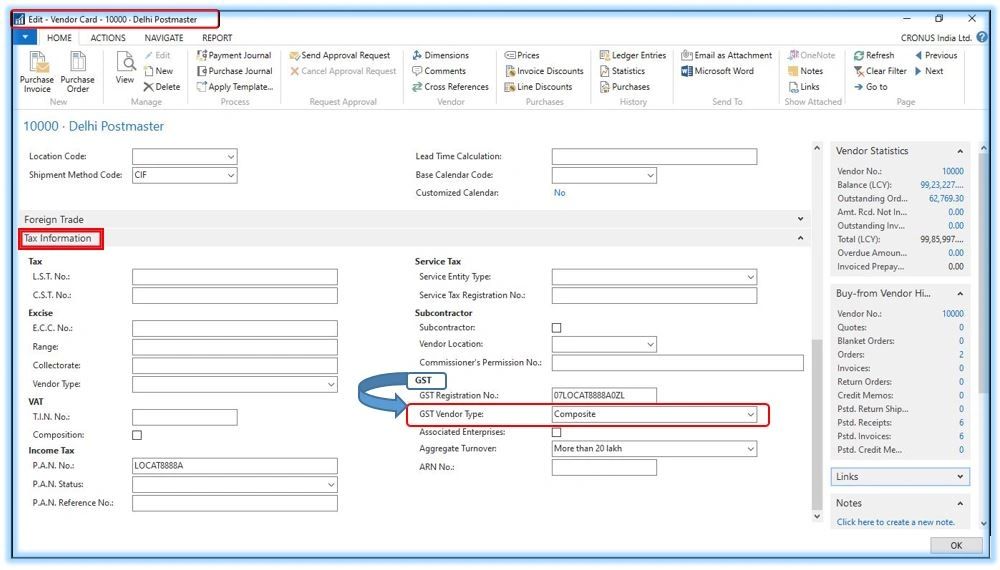 GST Vendor Type = Composite & Localization = Indian[GST Taxation]