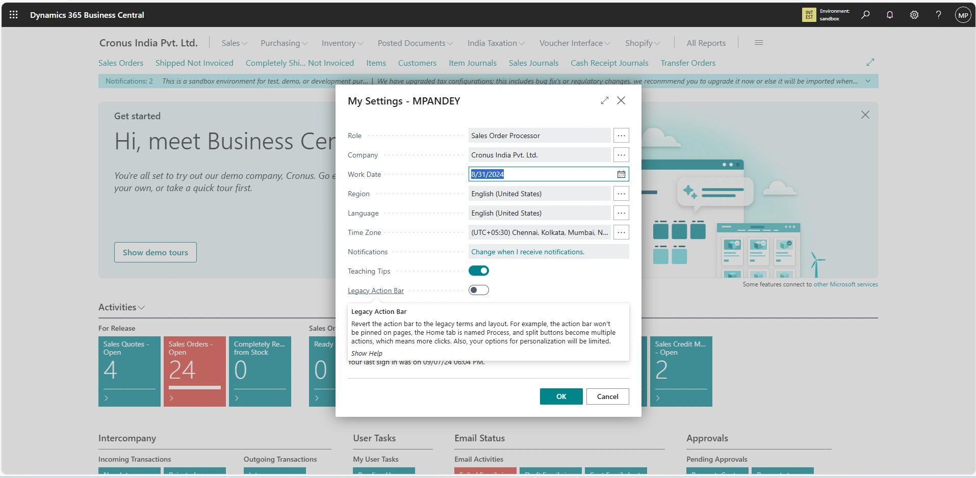Legacy Action Bar in Business Central
