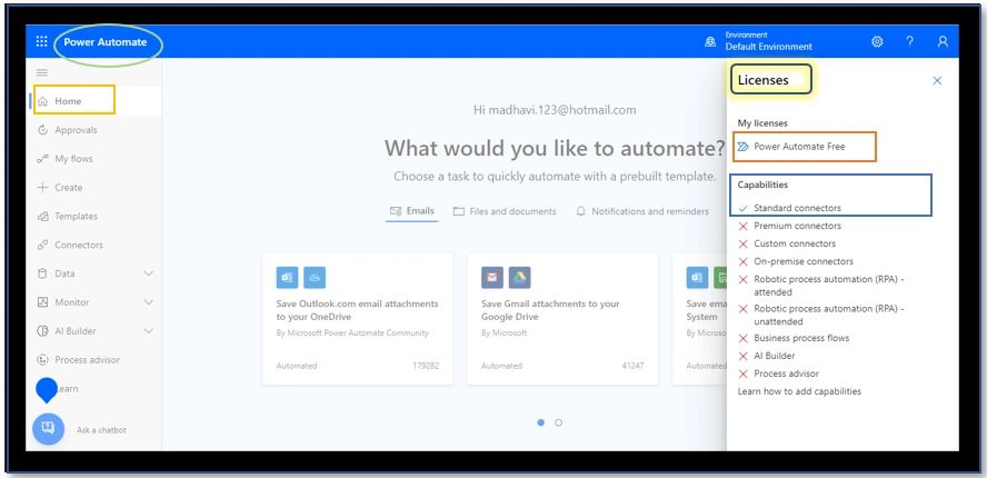 Power Automate Free Apps, Licenses & Capabilities