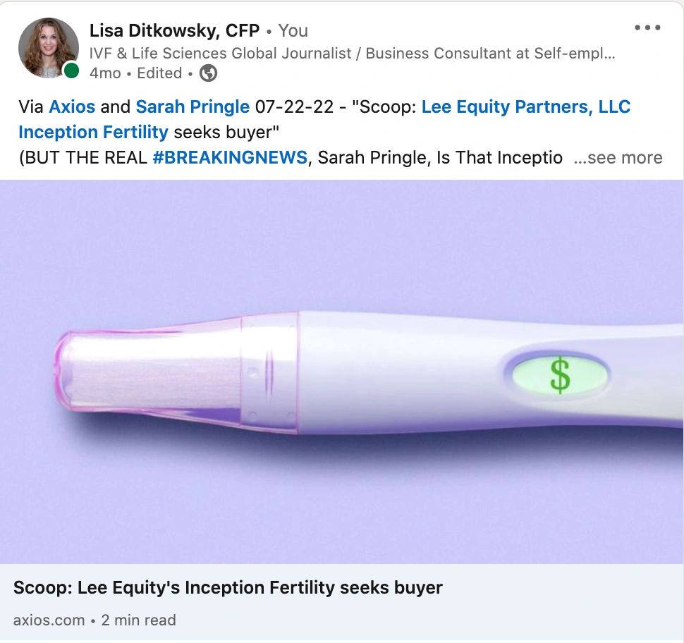 WayPoint, PE Firm of Cable Mogul, Seeks Inception Fertility Buyer