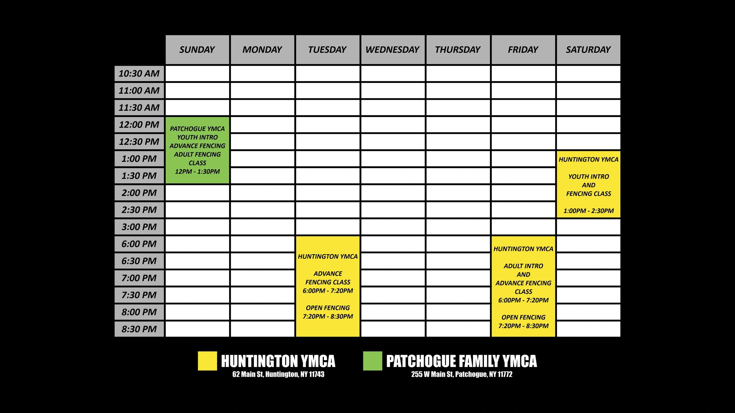 Expanded Fencing Classes Schedule