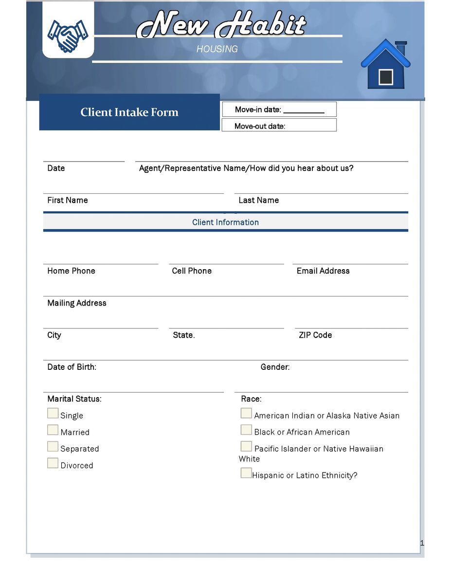 Contracts/ Client Intake Templates - Transitional/Sober Living Housing