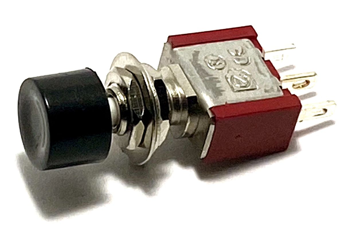 2-Way Mini Momentary Button, On-Off SPST Push Engagement ~ Black