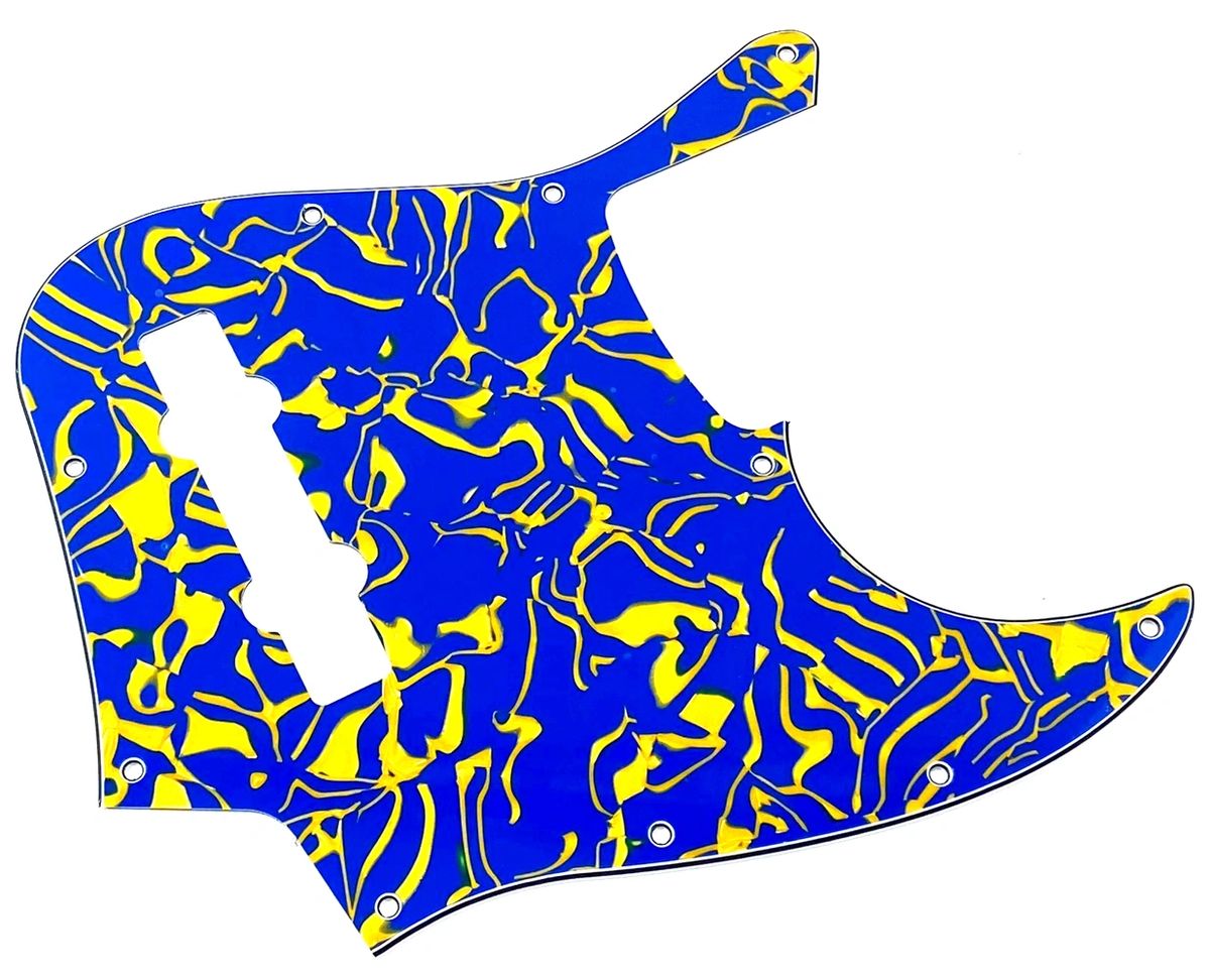 Jazz Bass Pickguard, FIVE String Standard Guard ~ Blue Yellow Shell