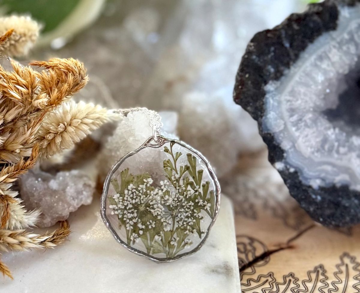 Fern and Queen Anne’s lace necklace