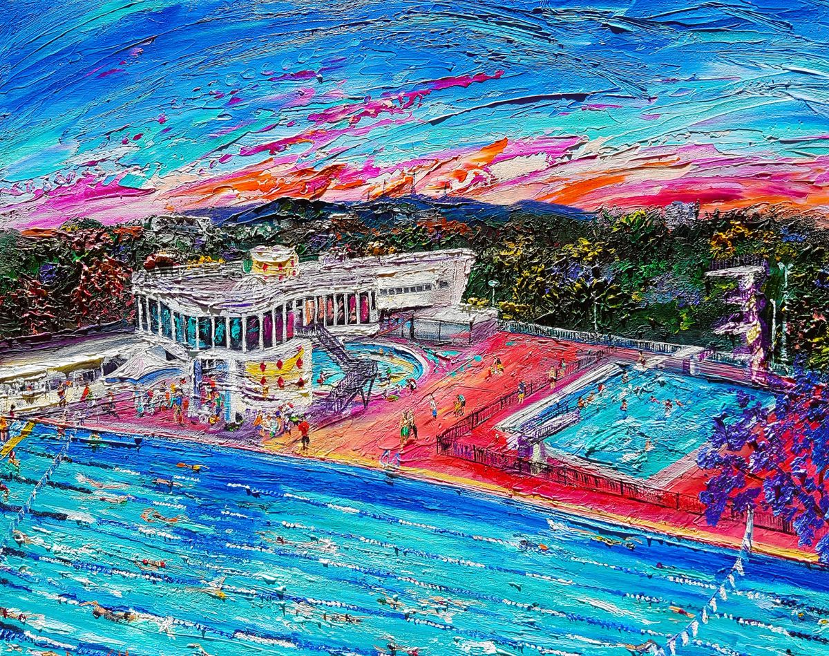 "Our Pool" Block Print of Centenary Pool 28cm x 35cm