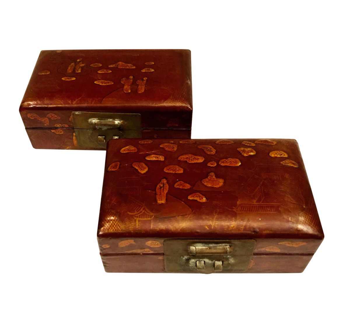 Antique Chinese Boxes With Oriental Figures