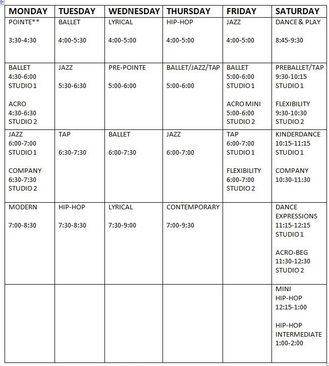 Our Fall Schedule of Classes-Beginning September 12th