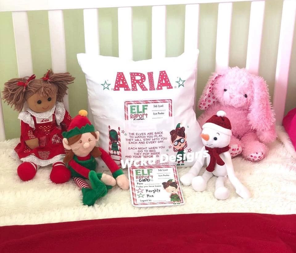 Elf cushions with report card
