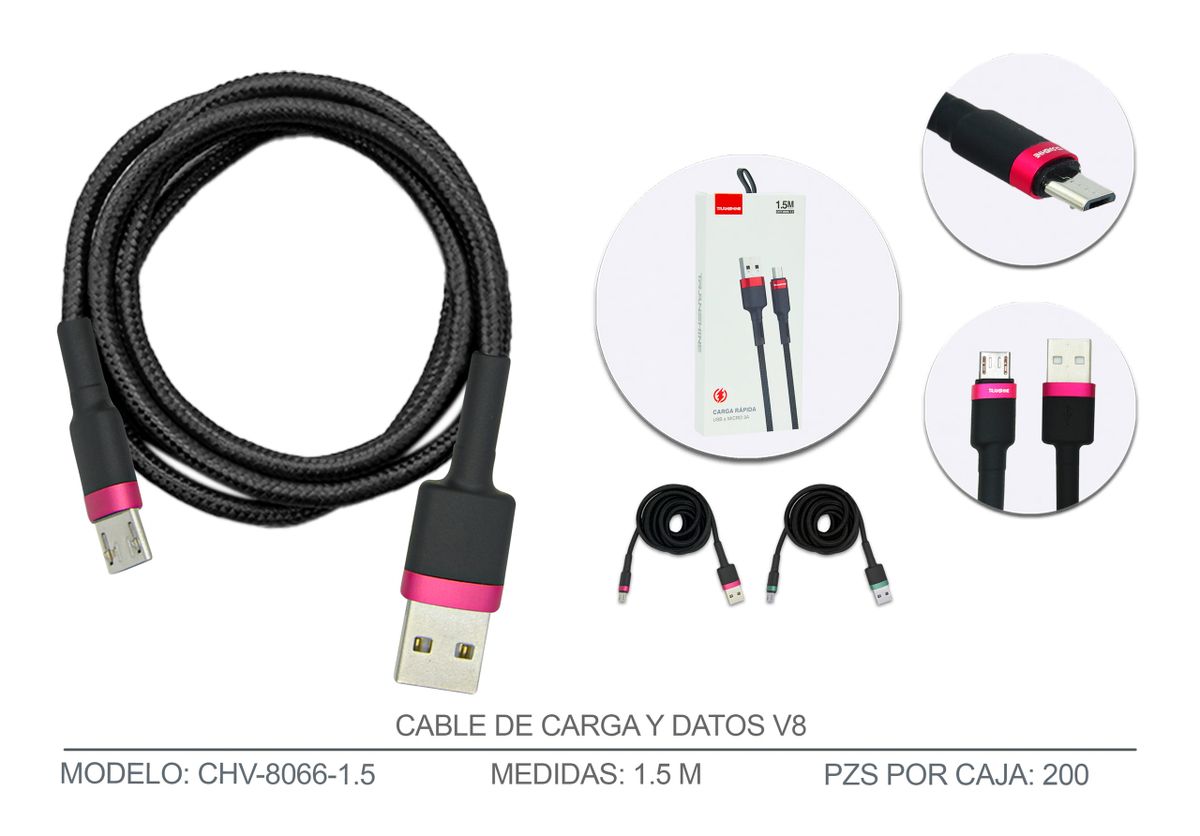 CABLE DE CARGA Y DATOS V8/CHV-8066-1.5