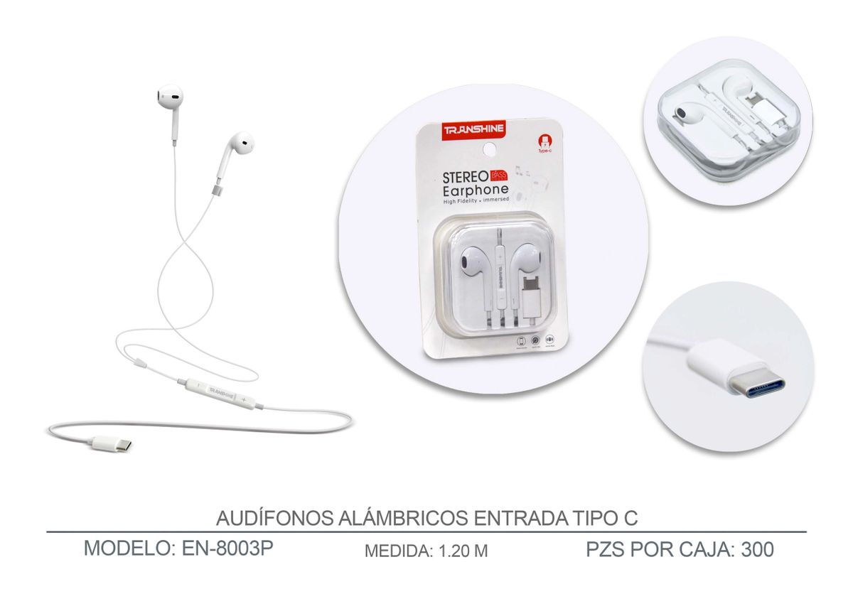 AUD?FONOS AL?MBRICOS ENTRADA TIPO C / EN-8003P
