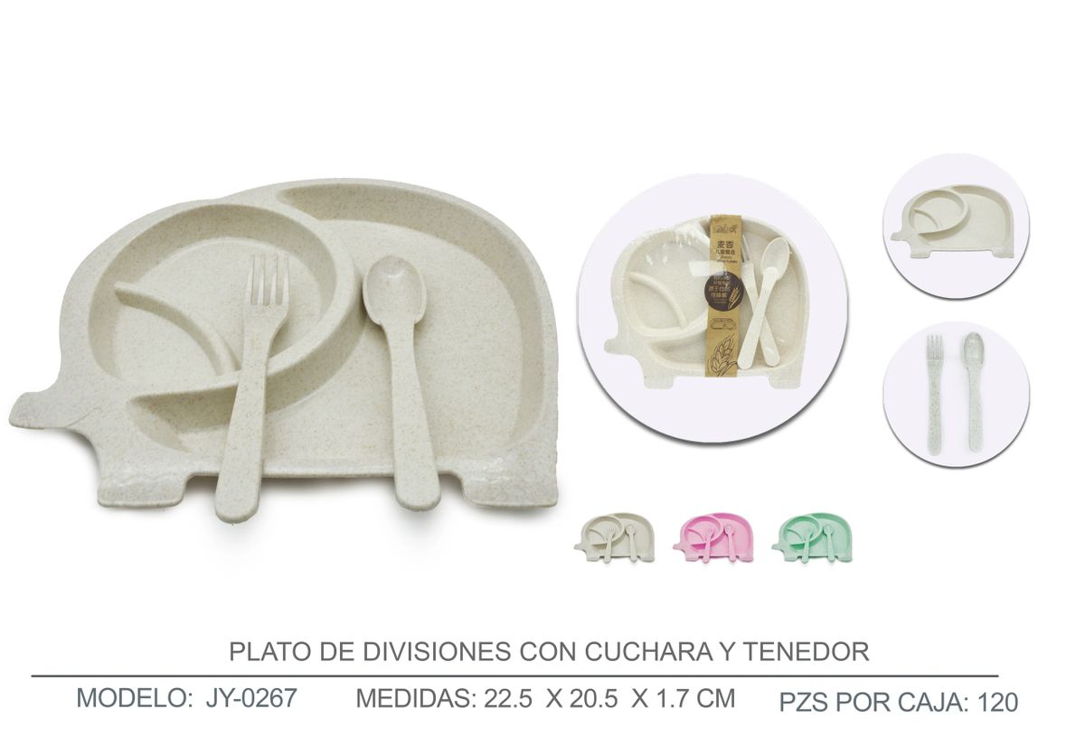 PLATO DE DIVISIONES CON CUCHARA Y TENEDOR / JY-0267