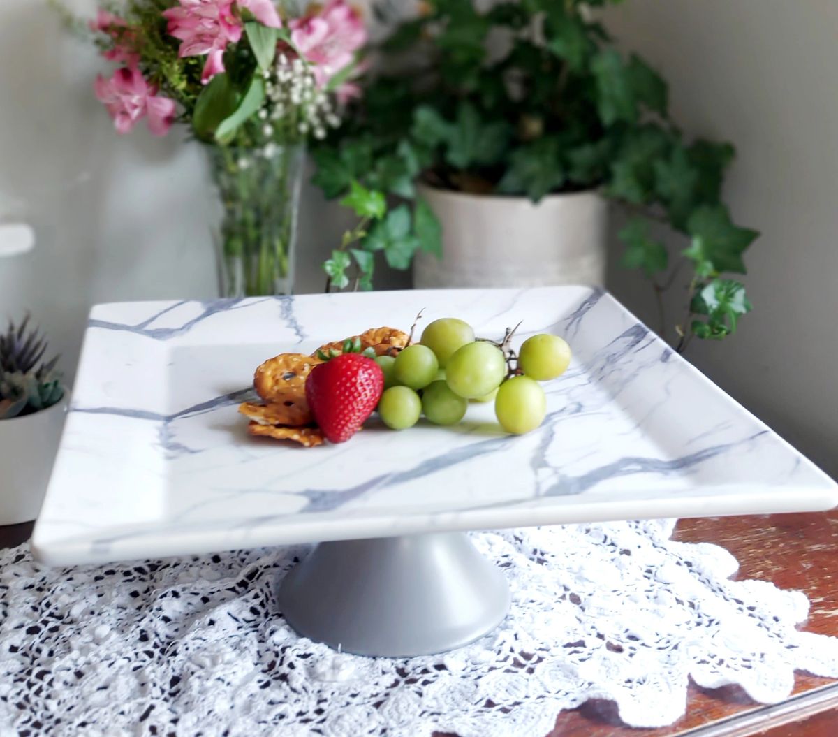 Square Marble Look Cake Stand / Food Display