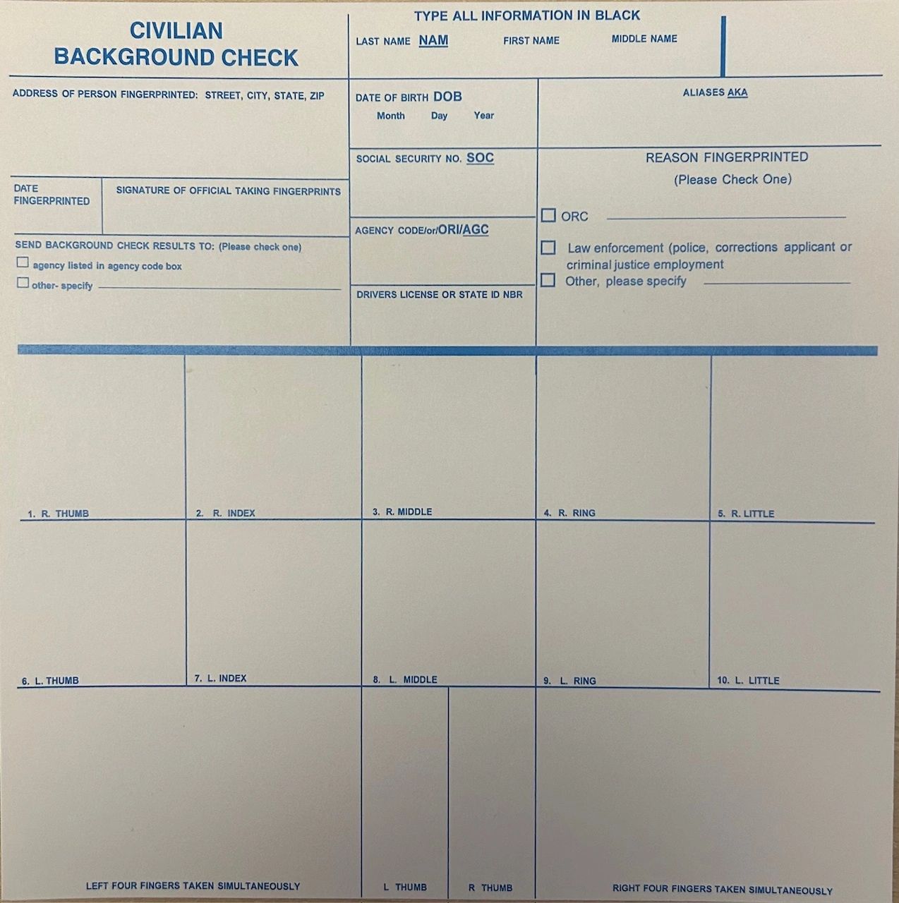 Fingerprinting Service (OHIO BCI/FBI cards )