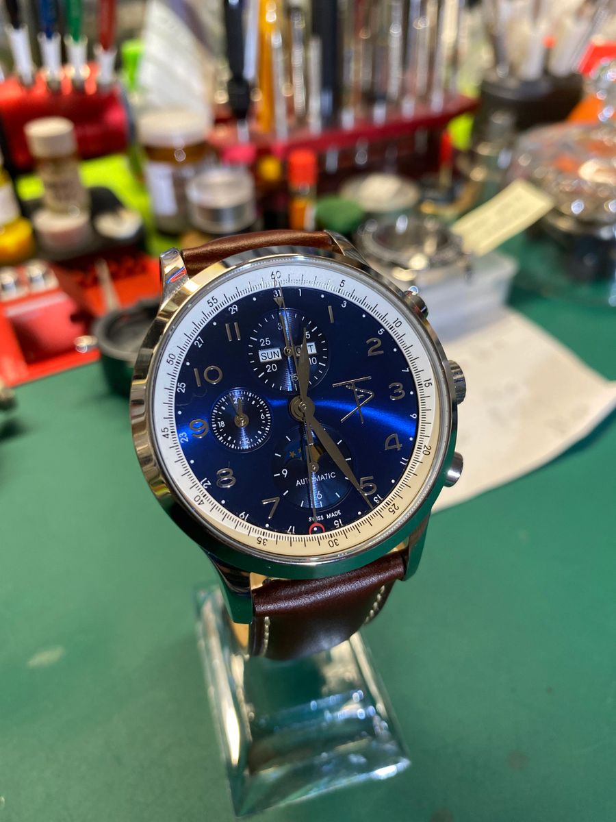 Complete Calendar Moon Phase Blue Dial with Swiss ETA 7751 Chrono Movement
