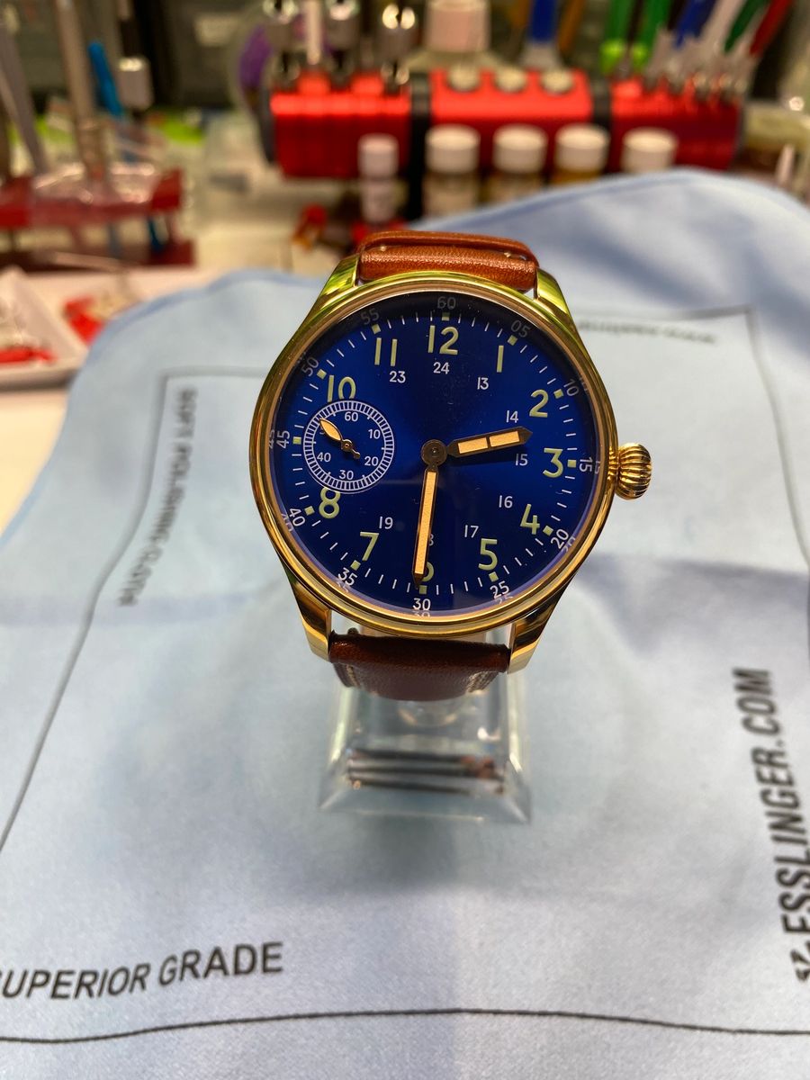 Gold PFD 44mm Case Blue Dial 6497 Carved Manual Wind Movement