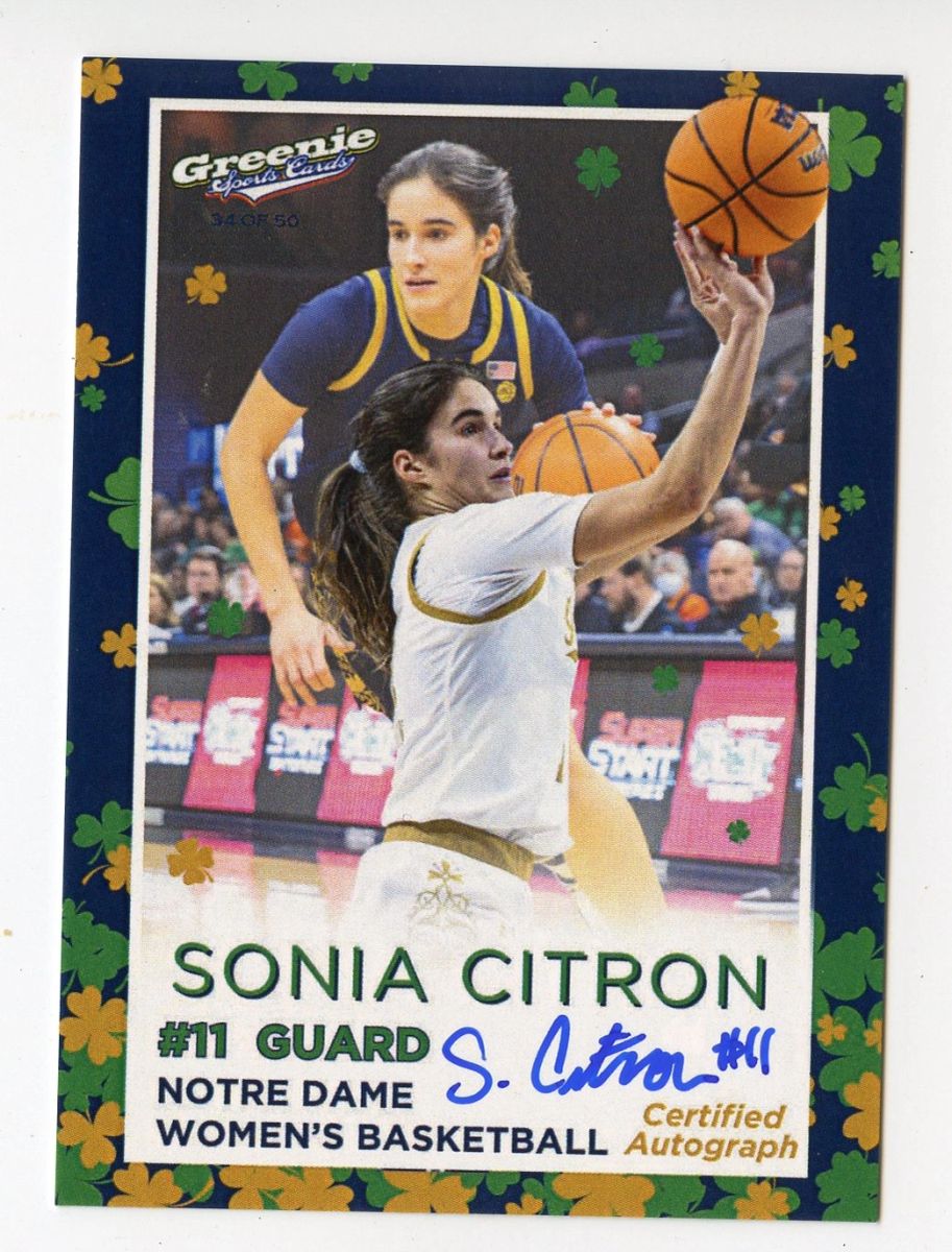 SONIA CITRON AUTO 2024 GREENIE SPORTS CARDS COA NIL /50 NOTRE DAME WBB