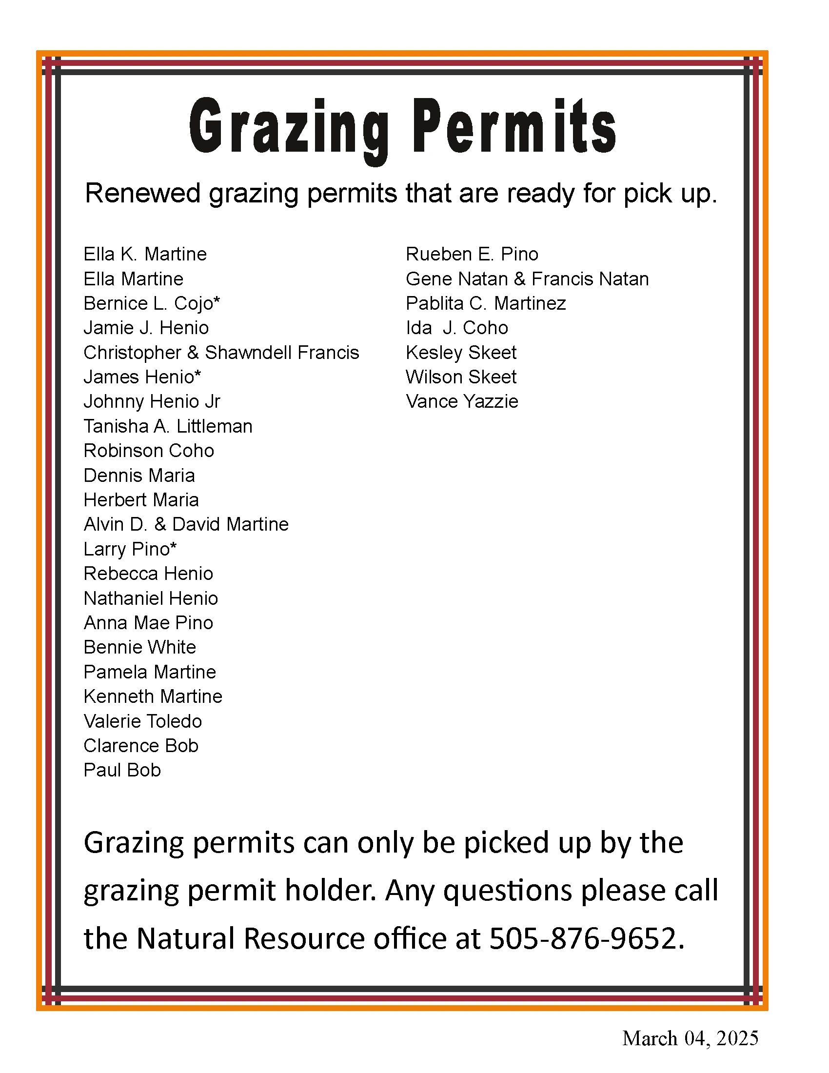 2025 Renewed Ramah Navajo Grazing Permit Information
