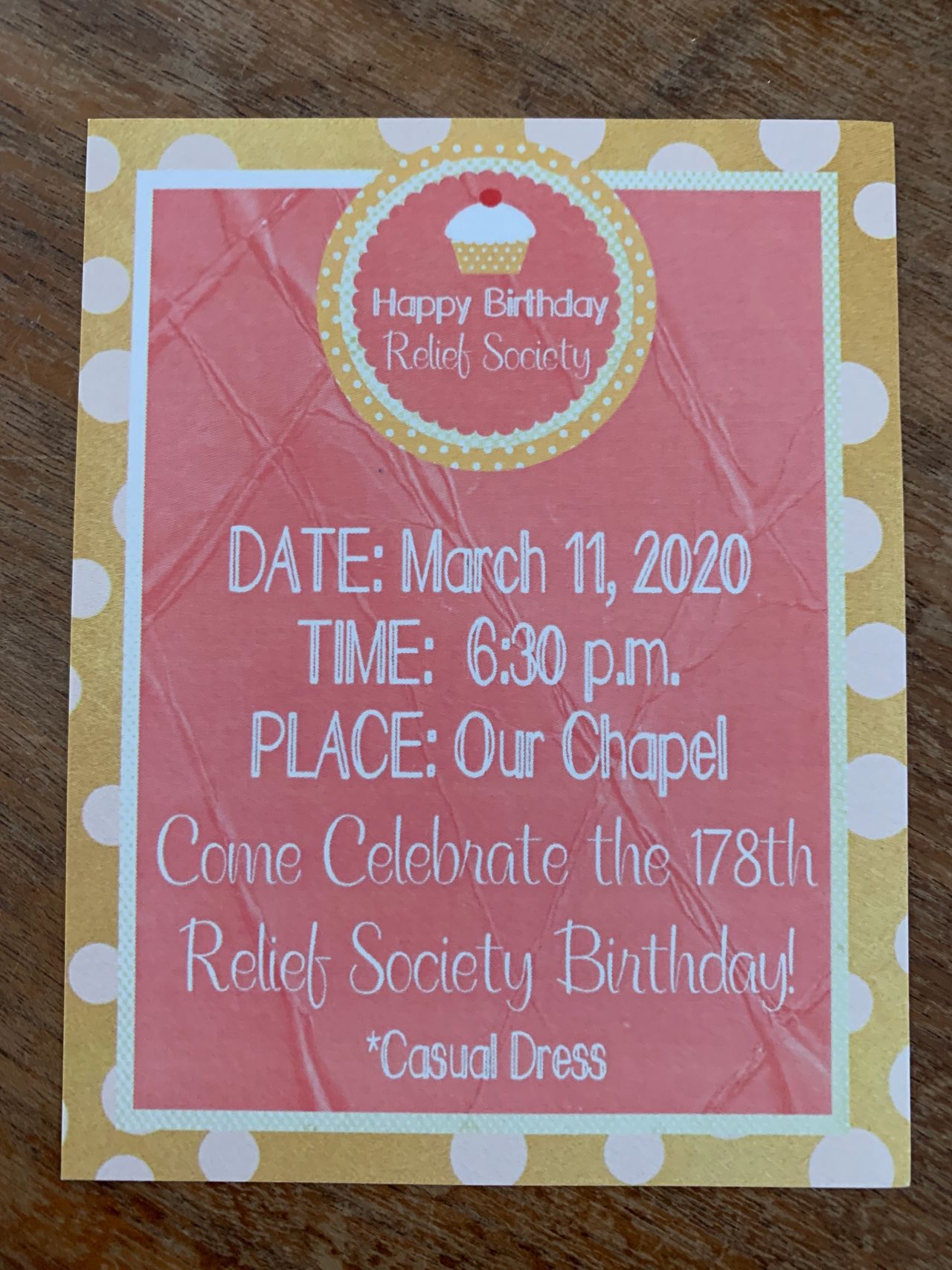 Relief Society Birthday Party Invitation