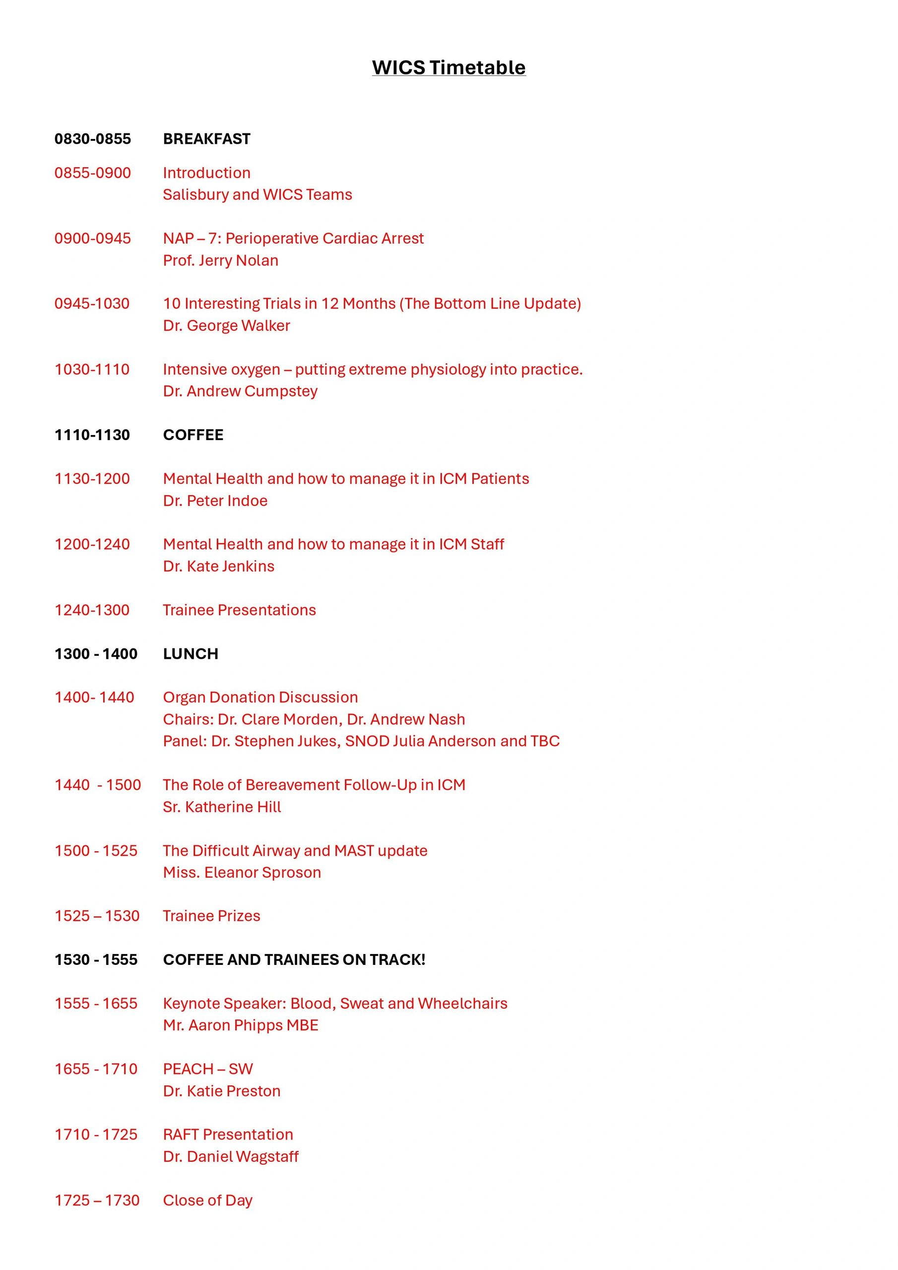 Updated Summer WICS Programme 2024