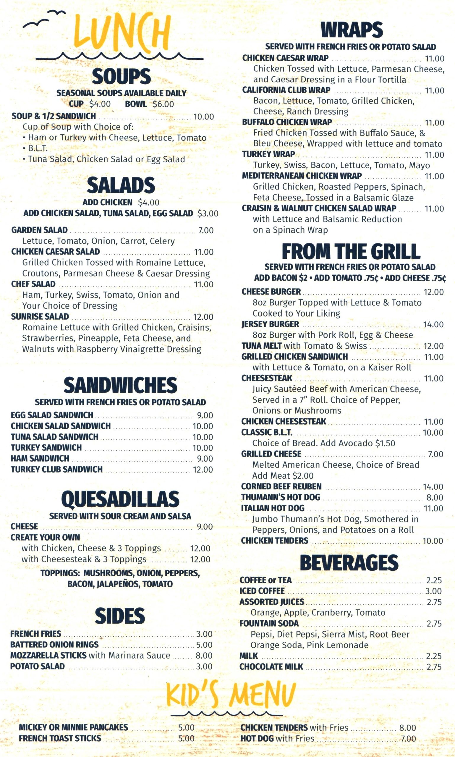 Castaways Menu