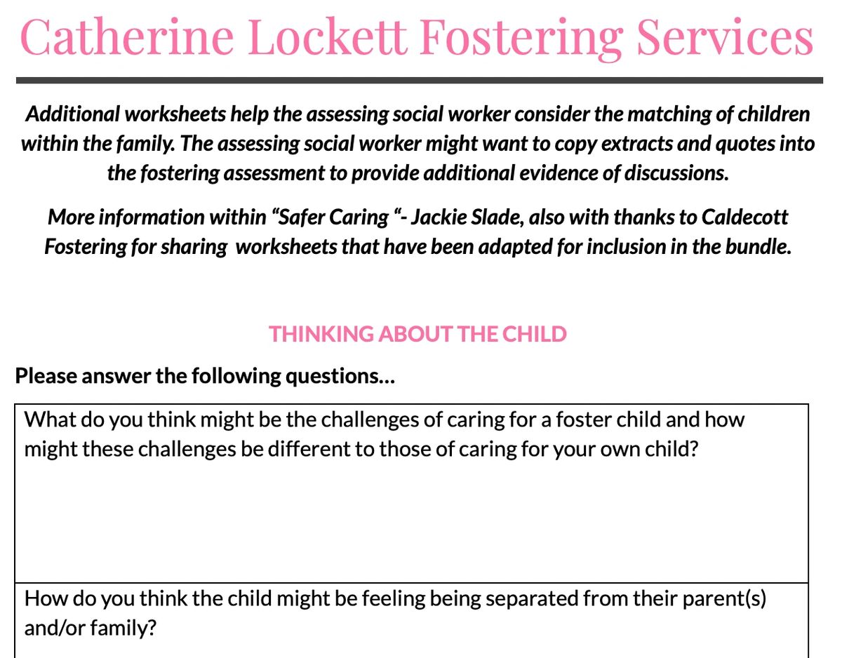 Additional Worksheets to Support Matching