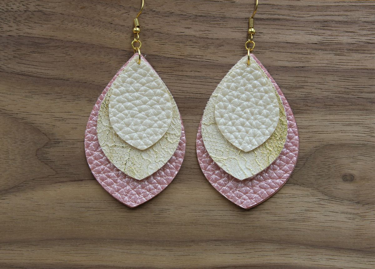 Pointed Teardrop Triple-Layer, Rose and Gold Lace