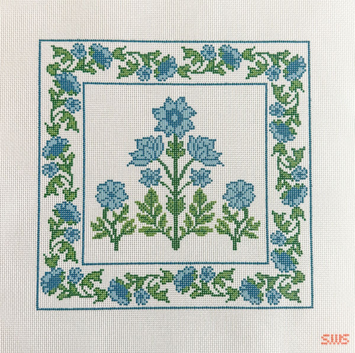 Large Blue Block Print Floral