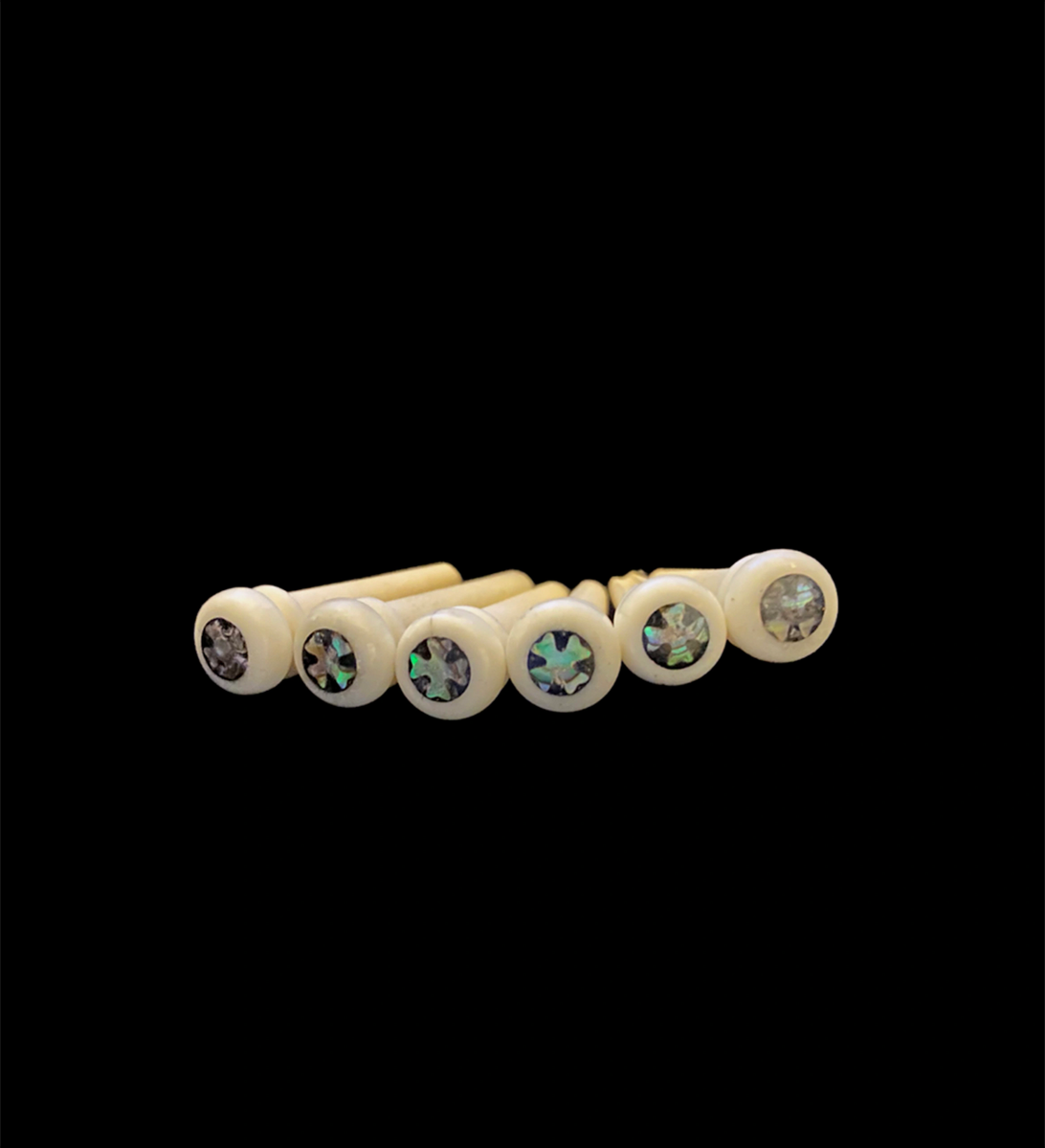 Bone Bridge Pins with Black Circle - Ab. Clover Inlays
