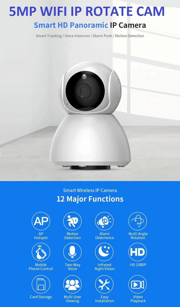 5MP HD wifi ip camera Indoor Smart tracking 1080P 360° rotate two way ...