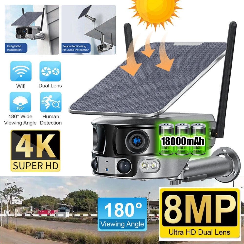 Outdoor 4K 8MP 180° Panoramic WiFi ptz Solar Camera Dual Lens cameras ...