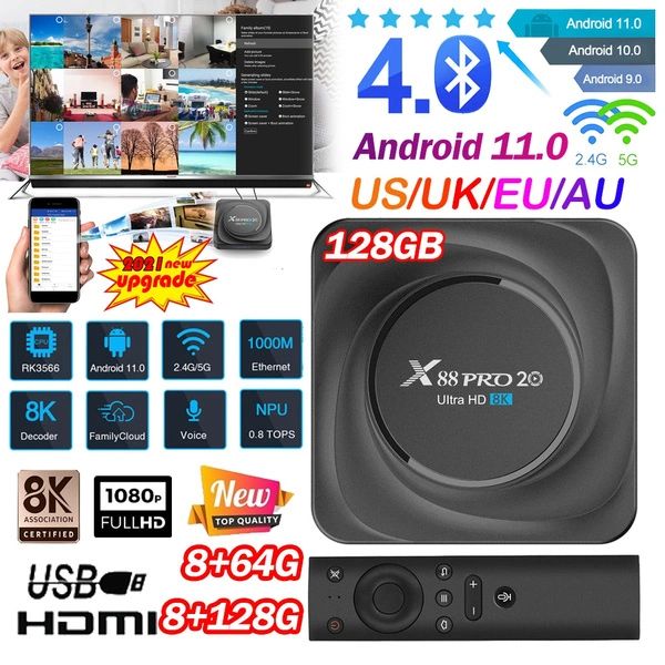 X88 PRO 20 Android 11.0 Smart TV Box RK3566 DDR4 8GB RAM + 128GB ROM 8K ...