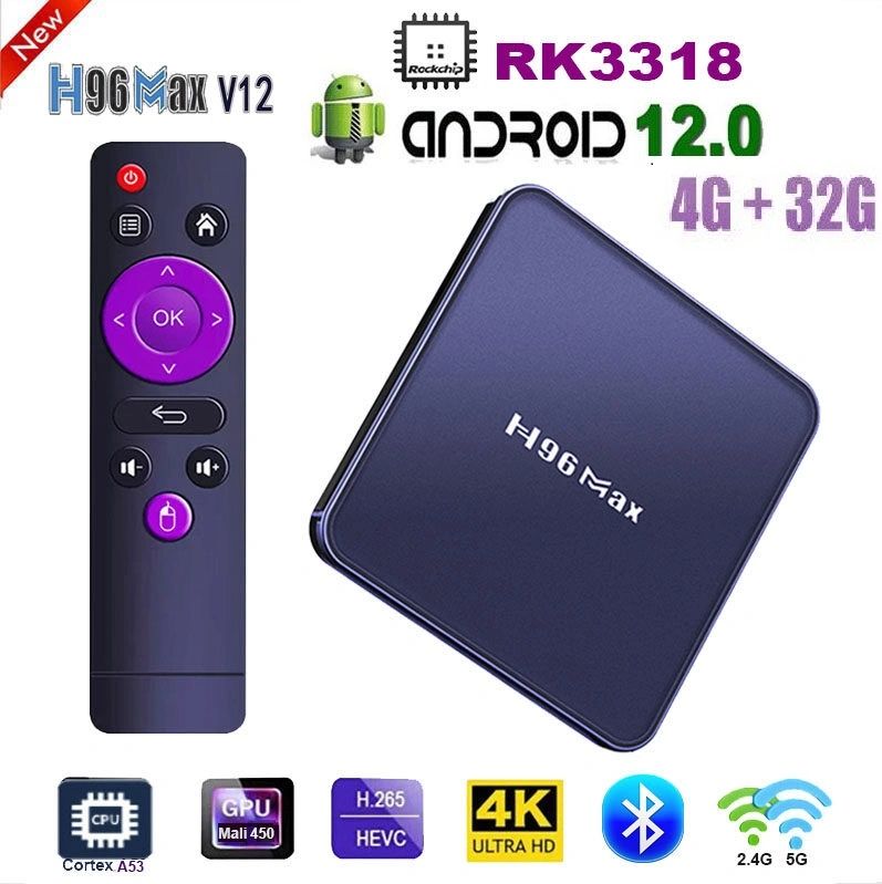 H96 MAX V12 Smart TV Box Android 12 4K 4GB RAM 32GB ROM Dual Wifi Media ...