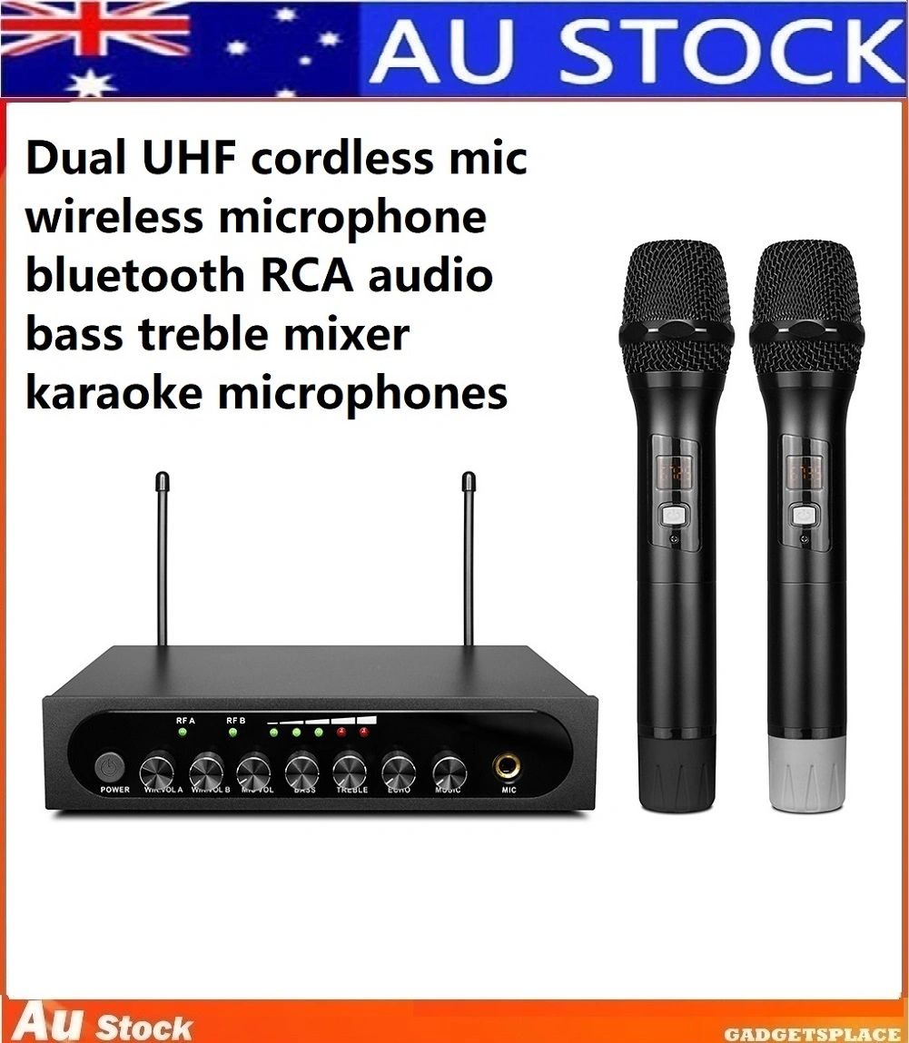 Dual UHF cordless mic wireless microphone bluetooth RCA audio bass ...