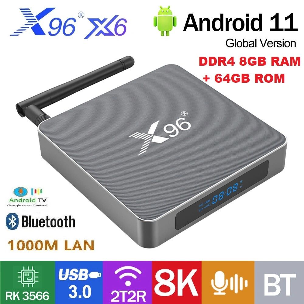 X96 X6 TV Box Android 11 DDR4 8GB RAM + 64GB ROM Rockchip RK3566 Dual Wifi 1000M LAN voice control