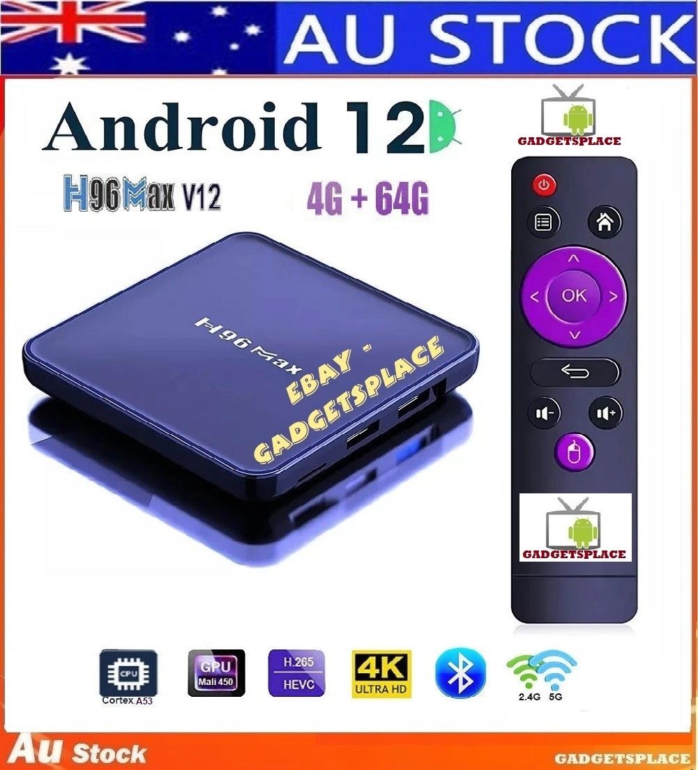 H96 MAX V12 Smart TV Box Android 12 4K 4GB RAM 64GB ROM Dual Wifi Media ...