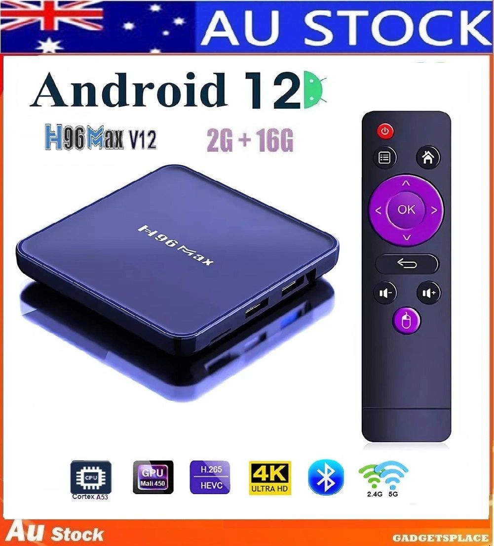 H96 MAX V12 Smart TV Box Android 12 4K 2GB RAM 16GB ROM Dual Wifi Media ...