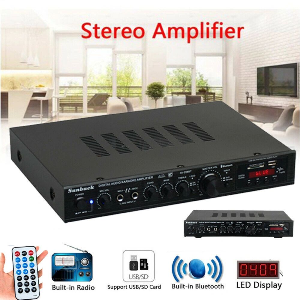 5CH 110V 2000W Audio Bluetooth Amplifier USB Stereo SD For Karaoke ...