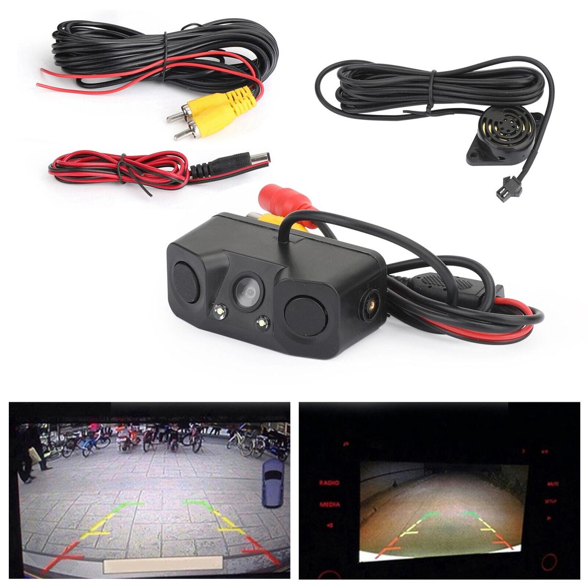 3 in 1 170° Car Reverse Rear View Camera with Backup Radar Parking Sensor