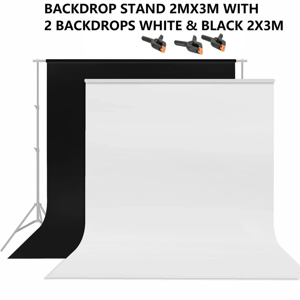 2x3m Backdrop Stand with 2 backdrops Screen white black Photography ...