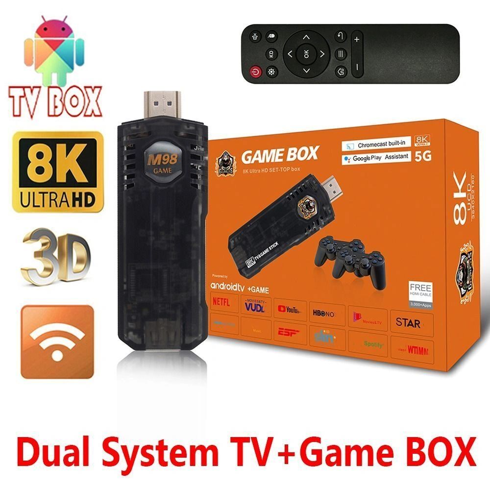 2in1 Android TV Box + Retro Games Stick Wireless Controller Dual System ...