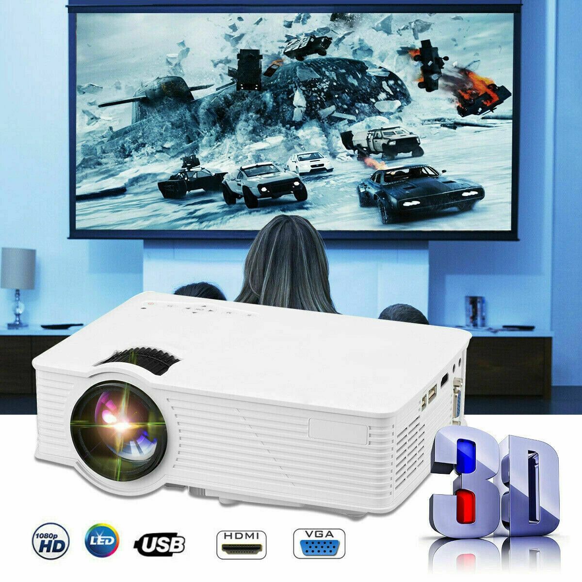2000LM Portable HD 1080P Mini Wifi LED Movie Projector Home Theatre ...